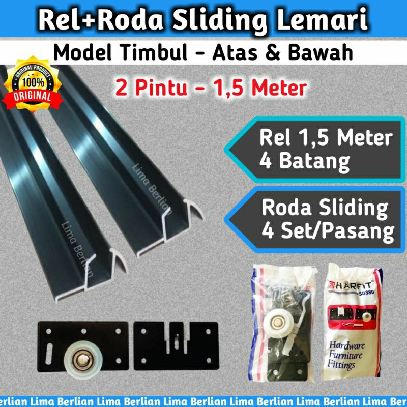 Jual Rel Sliding Lemari 2 Pintu 1,5 Meter Timbul SD 380 Plus Roda Geser | Shopee Indonesia