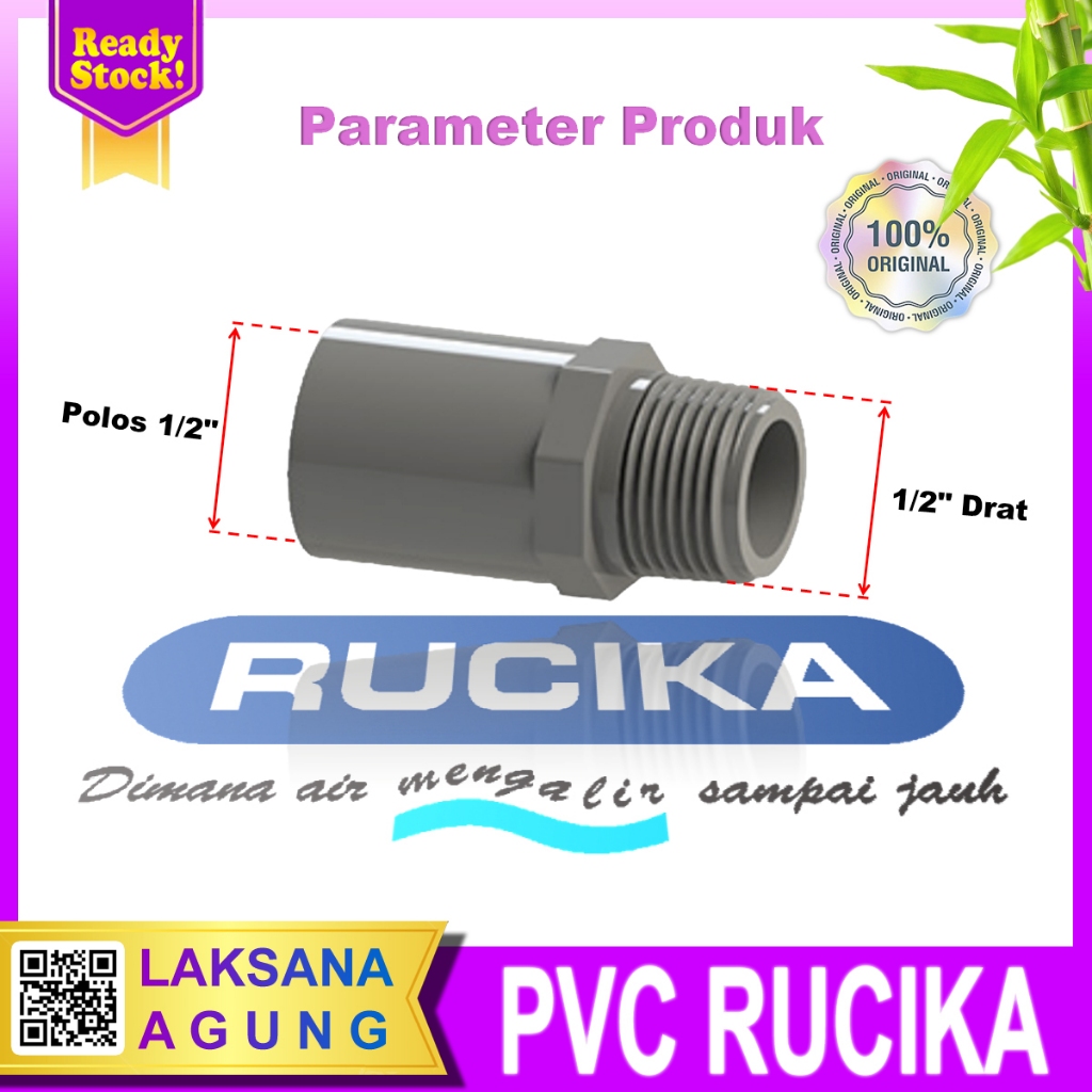 Jual Sok drat luar Pvc 1/2 inch SDL Rucika AW | Socket SDL Drat x Polos ...
