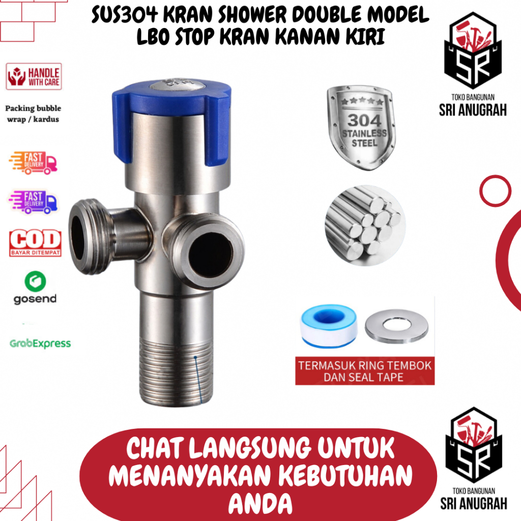 Jual SUS304 Stop Kran Shower Double Model LBO Stop Kran Kanan Kiri ...