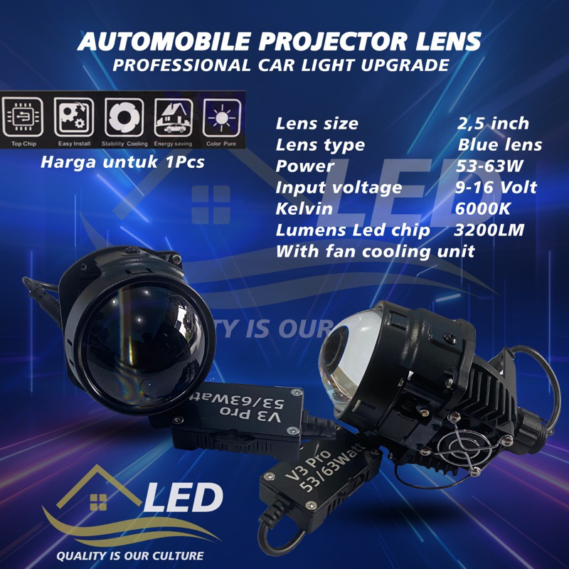 Jual Projie Biled 2.5 Inch 3 Inch V3 Pro 53/63W Blue Lens | Shopee ...