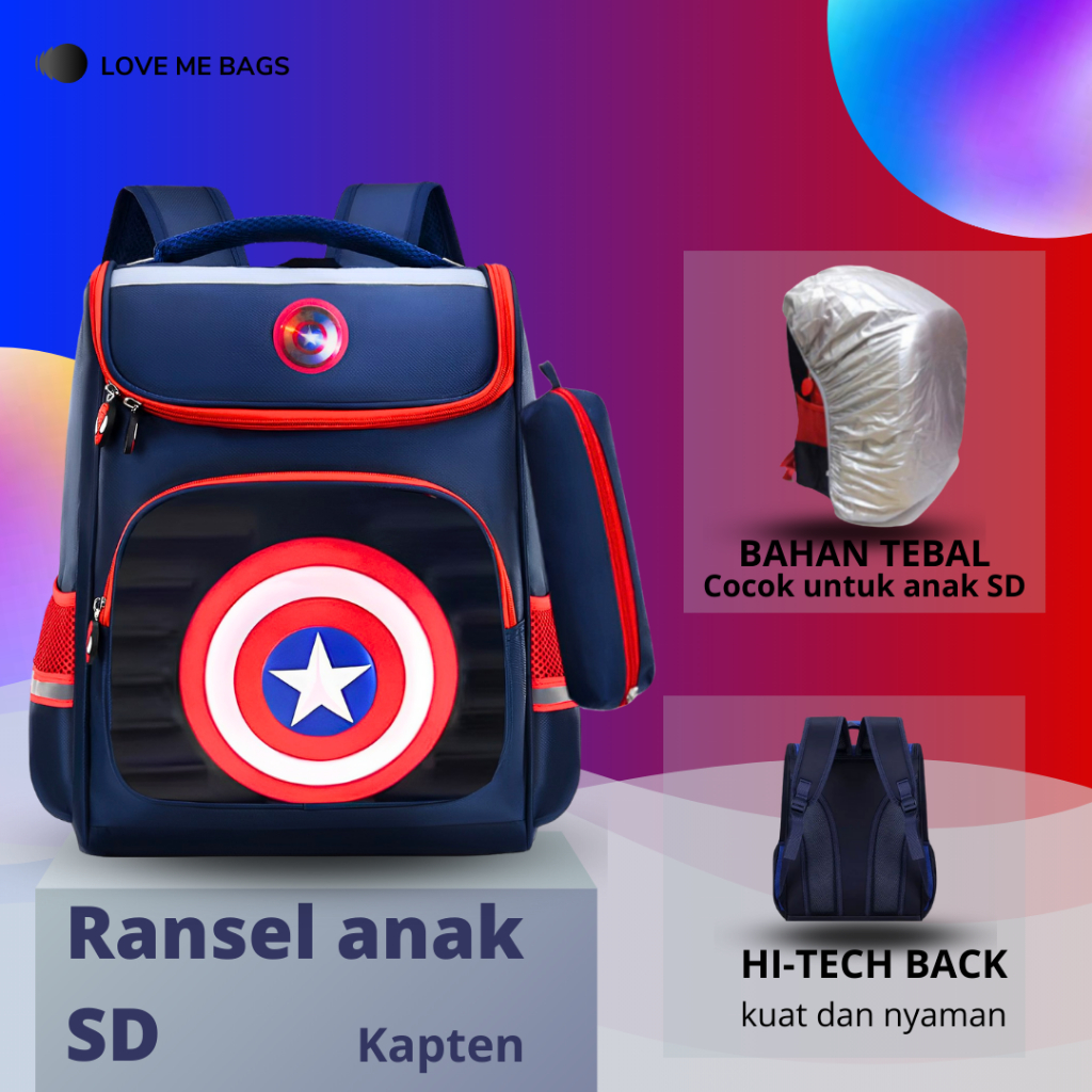 Jual LMB Tas Anak Sekolah Laki Laki SD Import Bahan Nilon Premium Karakter Superhero Timbul 6D ...