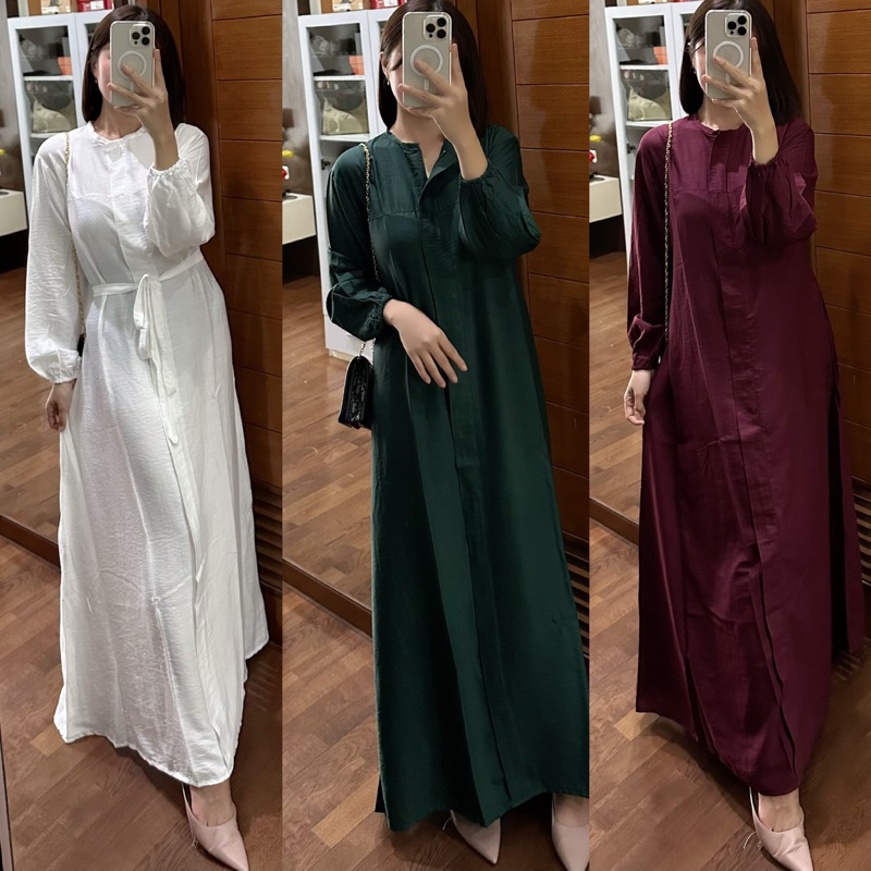 Jual BAJU DRESS GAMIS POLOS WANITA SIMPLE POLO LINEN ELEGANT BUSUI ...
