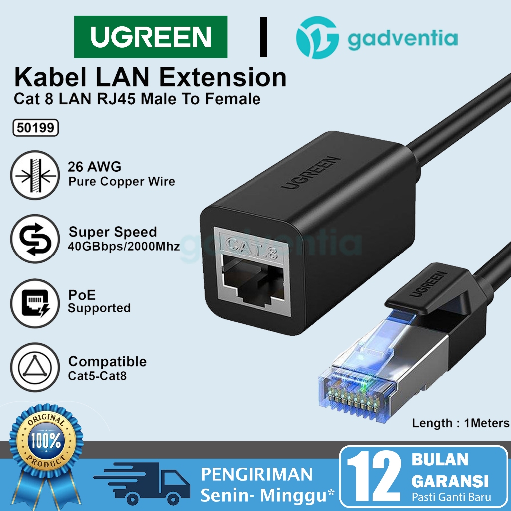 Jual UGREEN Kabel Konektor Extension Penyambung Lan Cat 8 RJ45 Gigabit ...