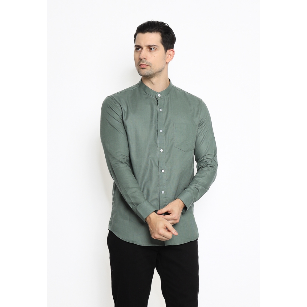 Jual MAGINOT Kemeja Pria KOKO Basic Polos Lengan Panjang SAGE GREEN | Shopee Indonesia