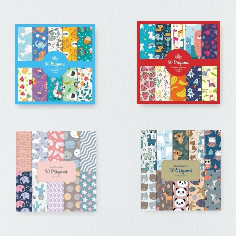 Jual ORIGAMI MOTIF 16X16 2 SISI INA CREATIVE KERTAS LIPAT BOLAK BALIK ...