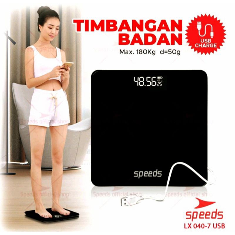 Jual SPEEDS Timbangan Badan Digital 180 KG USB Charging Anti Pecah Layar LCD LX 040-7 | Shopee ...