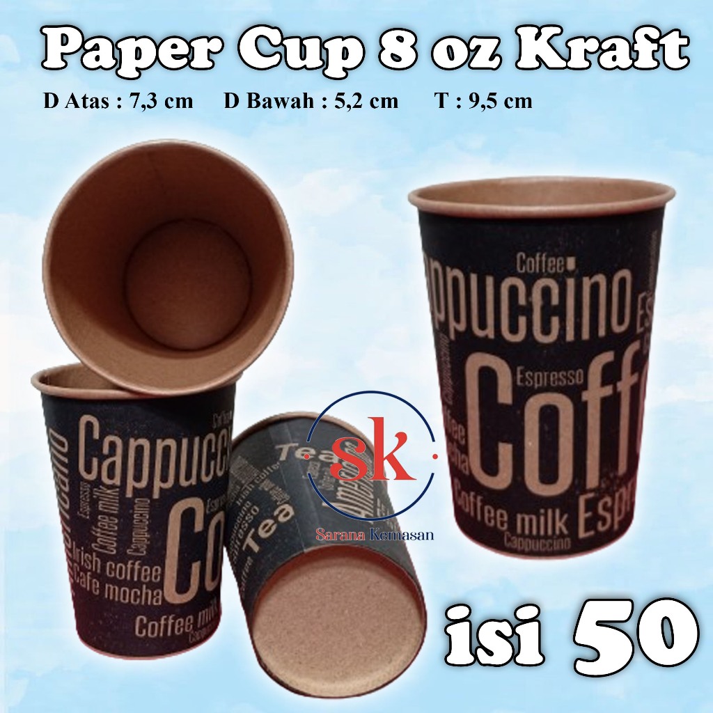 Jual (ISI 50) Paper Cup Hot Coffe 8 oz Kraft Gelas Kertas Panas MOTIF | Shopee Indonesia