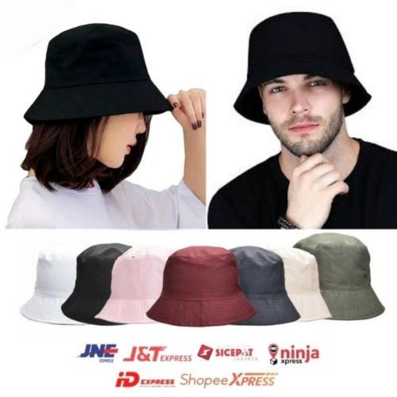 Jual TERMURAH!!! TOPI Bucket Hat Polos Pria Wanita Bahan Premium Bolak ...