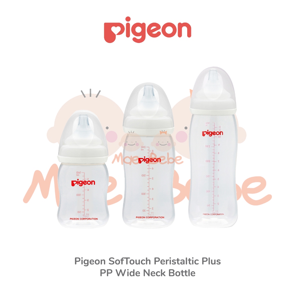 Jual Pigeon SofTouch Peristaltic Plus PP Wide Neck Bottle Botol Susu Bayi Polos | Shopee Indonesia