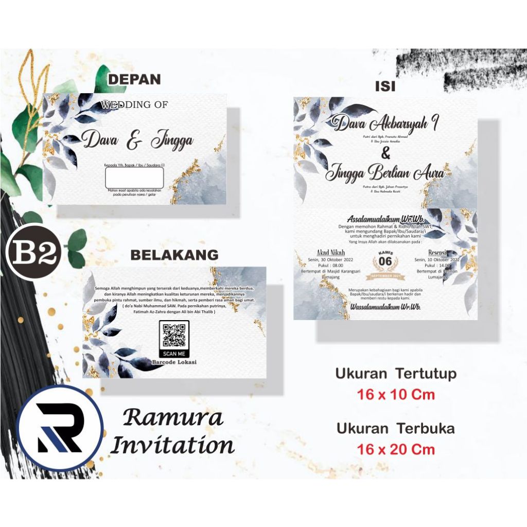 Jual Undangan Pernikahan Lipat Minimalis B ( Free Desain, Barcode ...