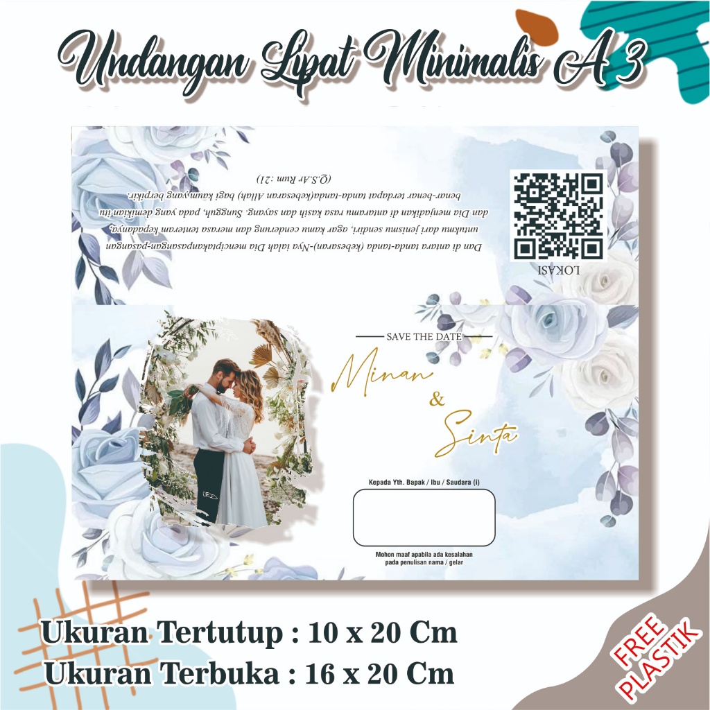 Jual Undangan Pernikahan Lipat Minimalis A ( Free Desain, Barcode ...