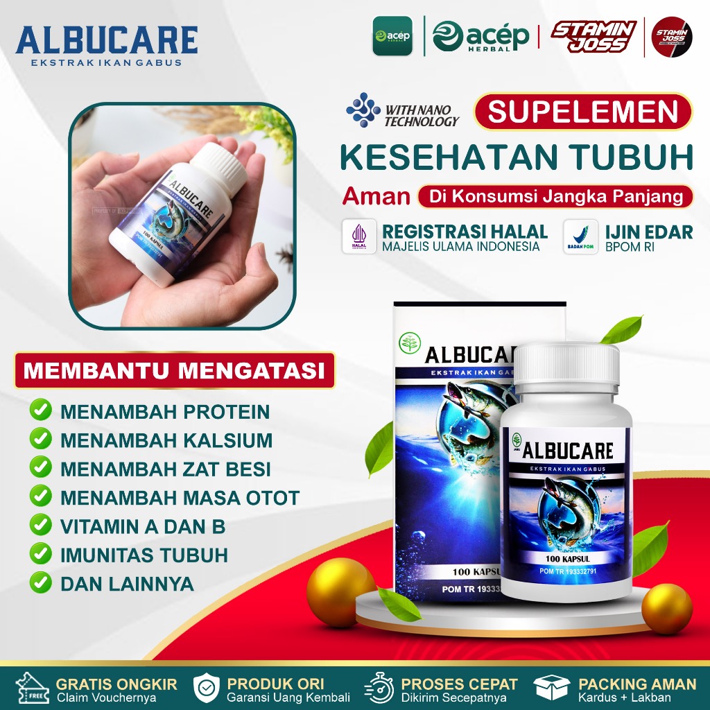Jual KAPSUL ALBUCARE Ekstrak Albumin Ikan Gabus KAPSUL KUTUK PREMIUM Obat Pengering Luka Pasca ...