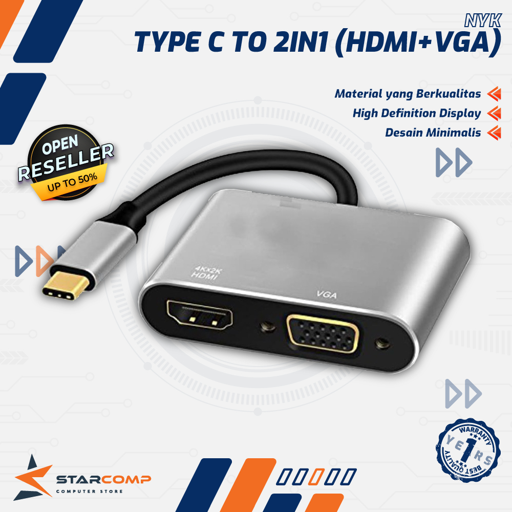 Jual NYK CC21 Converter USB Type C 2in1 To HDMI + VGA Adapter | Shopee ...