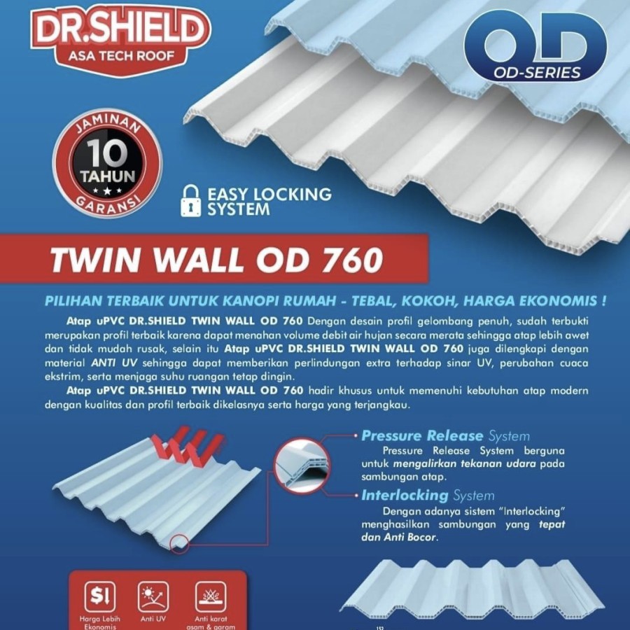 Jual DR Shield OD760 Penutup Atap UPVC Twin Wall OD 760/ DRShield Atap ...
