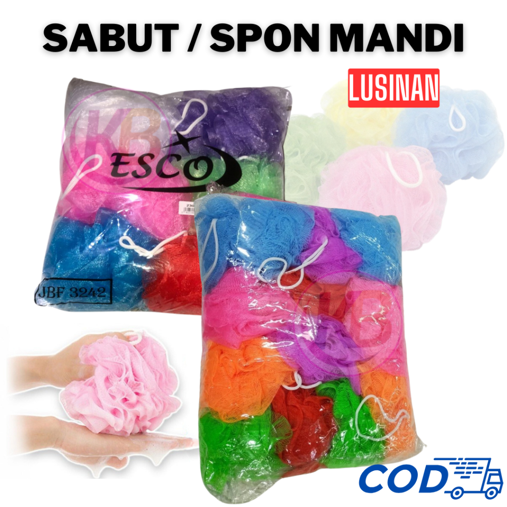 Jual 12 Pcs Spon Mandi BESAR - Shower Puff Sponge (1 lusin) Ukuran 35gr ...