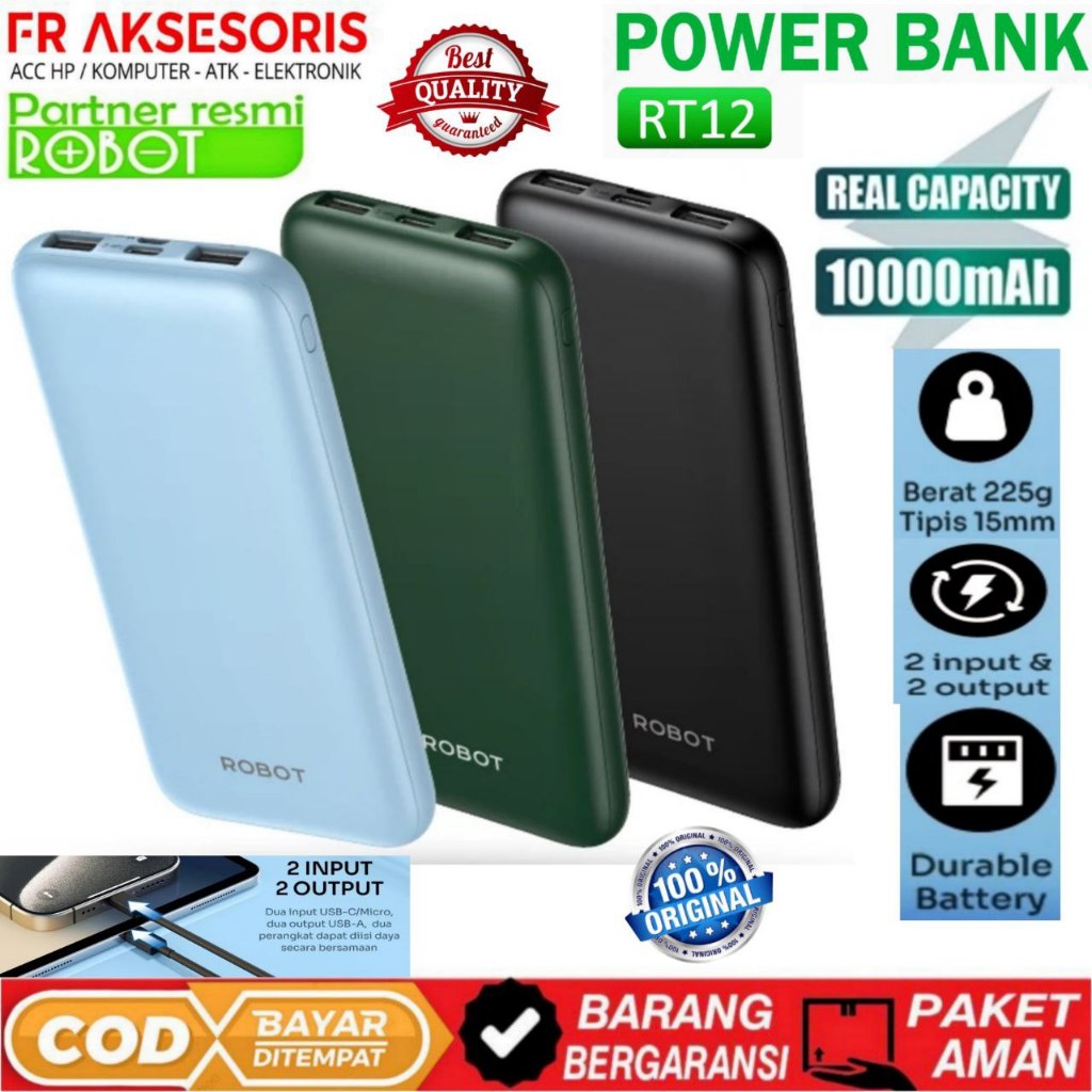 Jual Powerbank 10000Mah ROBOT RT-12 Dual Input C / MICRO SLIM BODY 2 ...