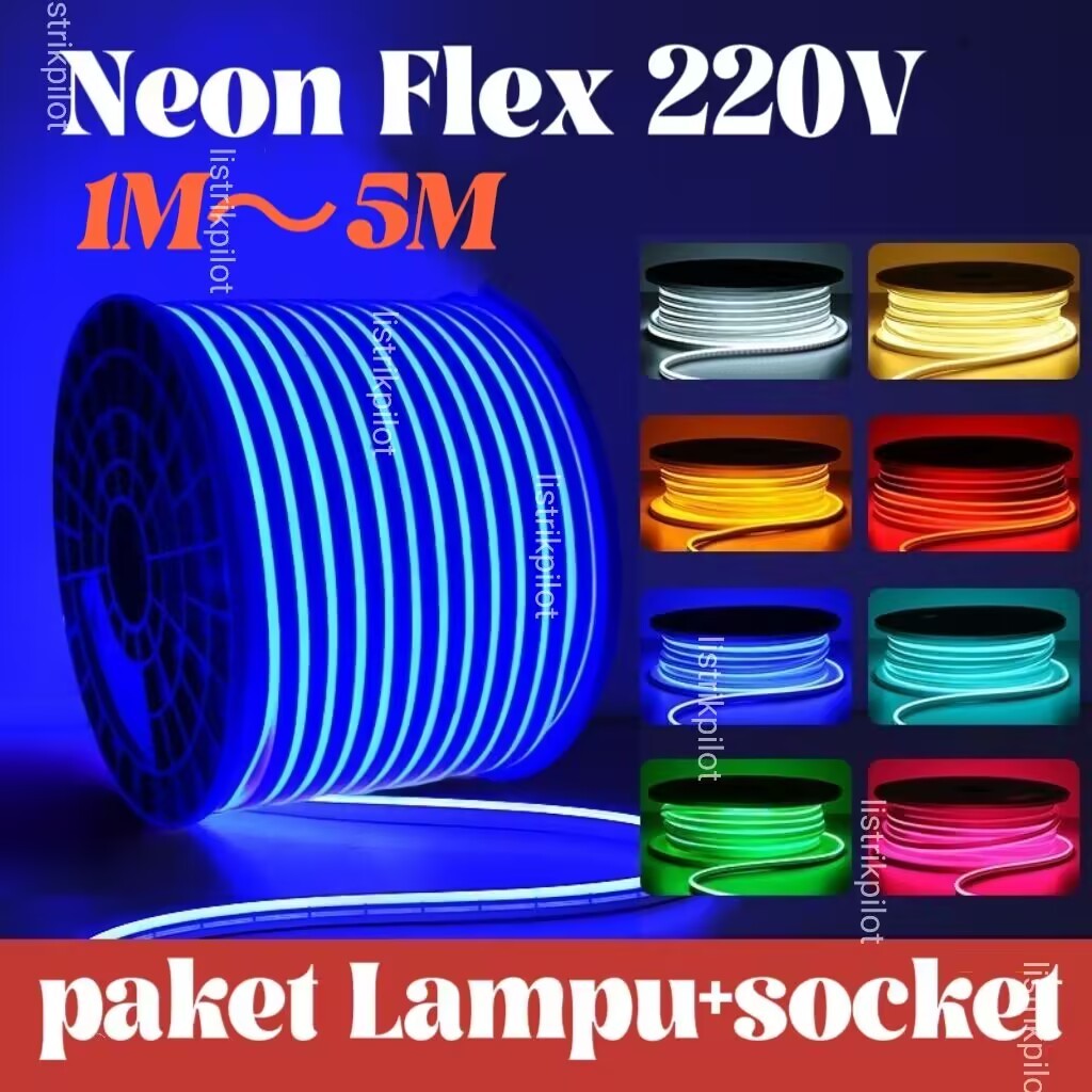 Jual Paket Lampu Neon Flex 220v 1m 2m 3m 4m 5m 5 meter Led Selang ...