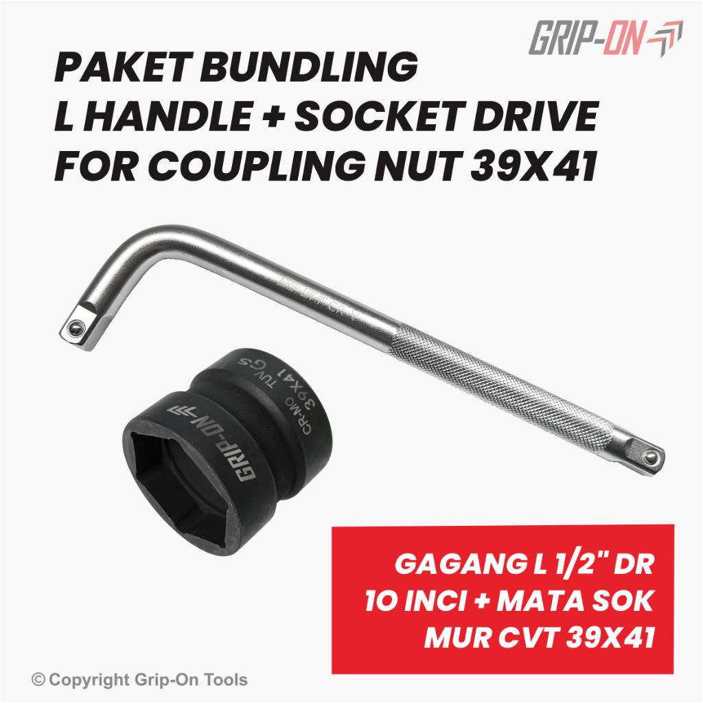 Jual Grip-On Paket Mata Sok Mur CVT 39 x 41 dan Gagang Sok L 1/2 DR 10" Inch / Bundling Double ...