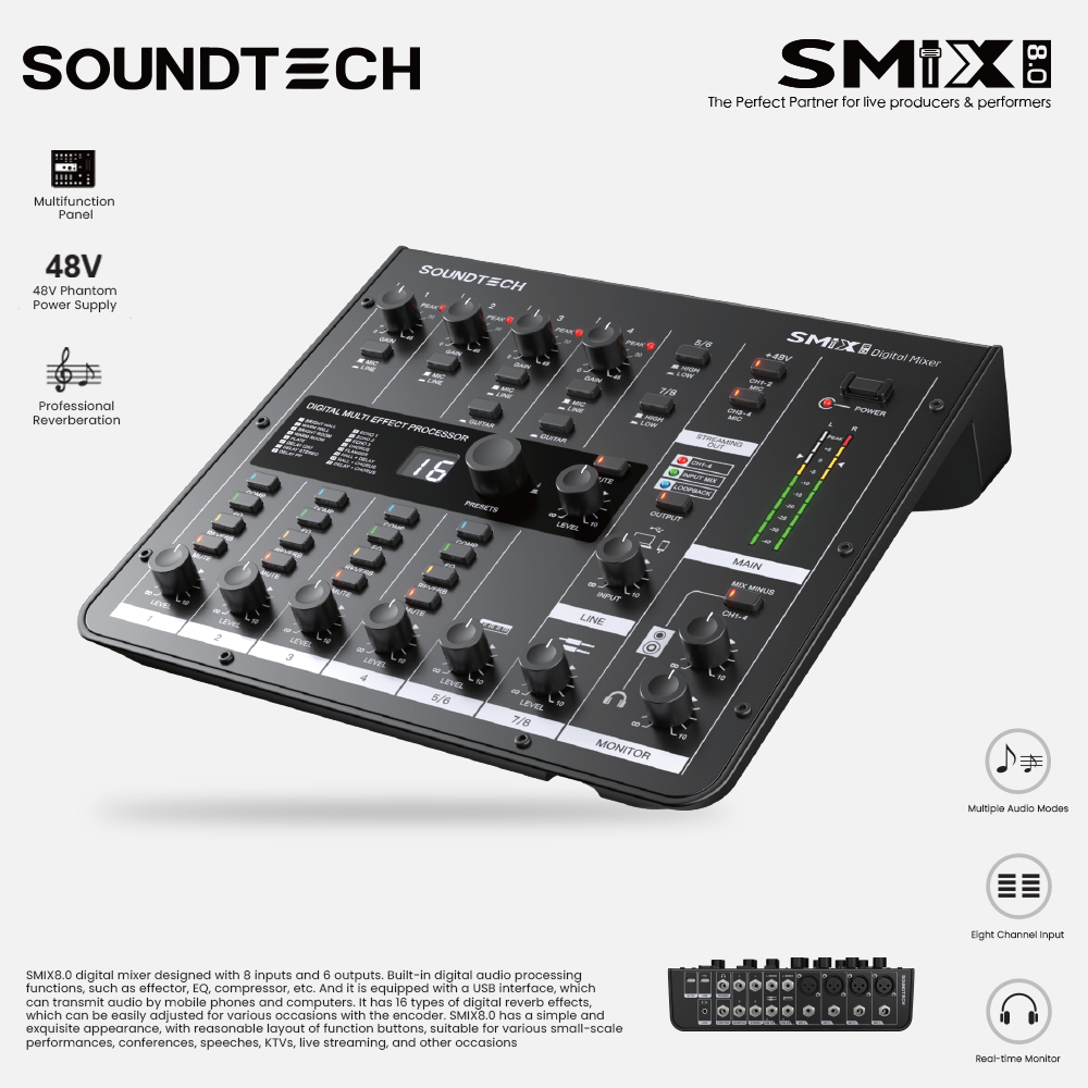 Jual SOUNDTECH SMIX 8.0 Audio Mixer Digital with 8 Channel | Shopee Indonesia