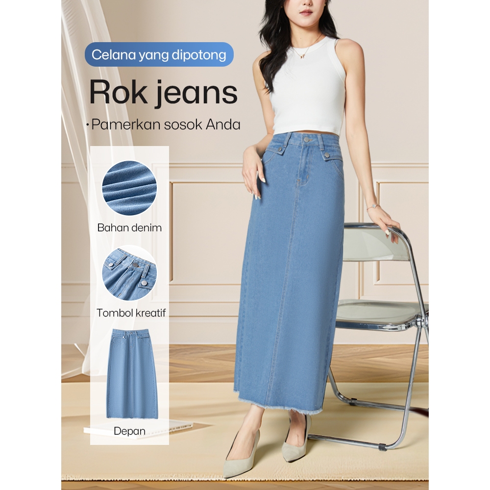 Jual Rok Denim Korea Baru Rok Rok Panjang Korea Rok Terpisah | Shopee ...