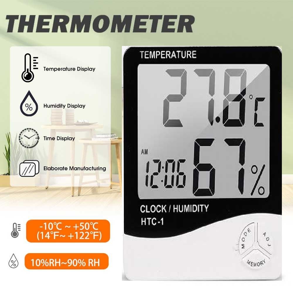 Jual Hygrometer LCD Display Pengukur Suhu Ruangan Humidity Meter Jam ...
