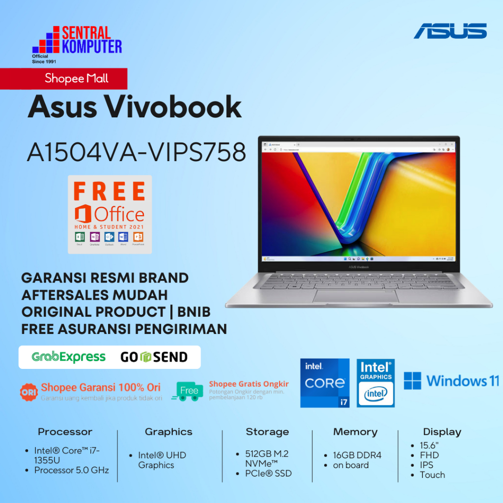 Jual ASUS Vivobook 15 A1504VA i7-1355U 16GB 512GB iRis Xe 14" FHD OHS ...