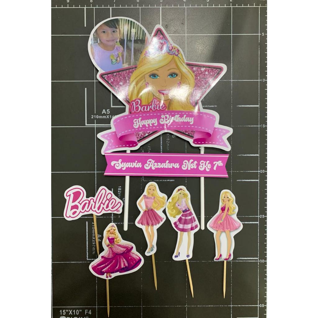 Jual Topper Cake Barbie + foto ultah / nama & umur tulis dinote ...