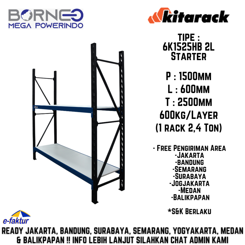 Jual KITARACK WAREHOUSE RACK 6K1525 STARTER HEAVY DUTY 2 LAYER 600KG ...