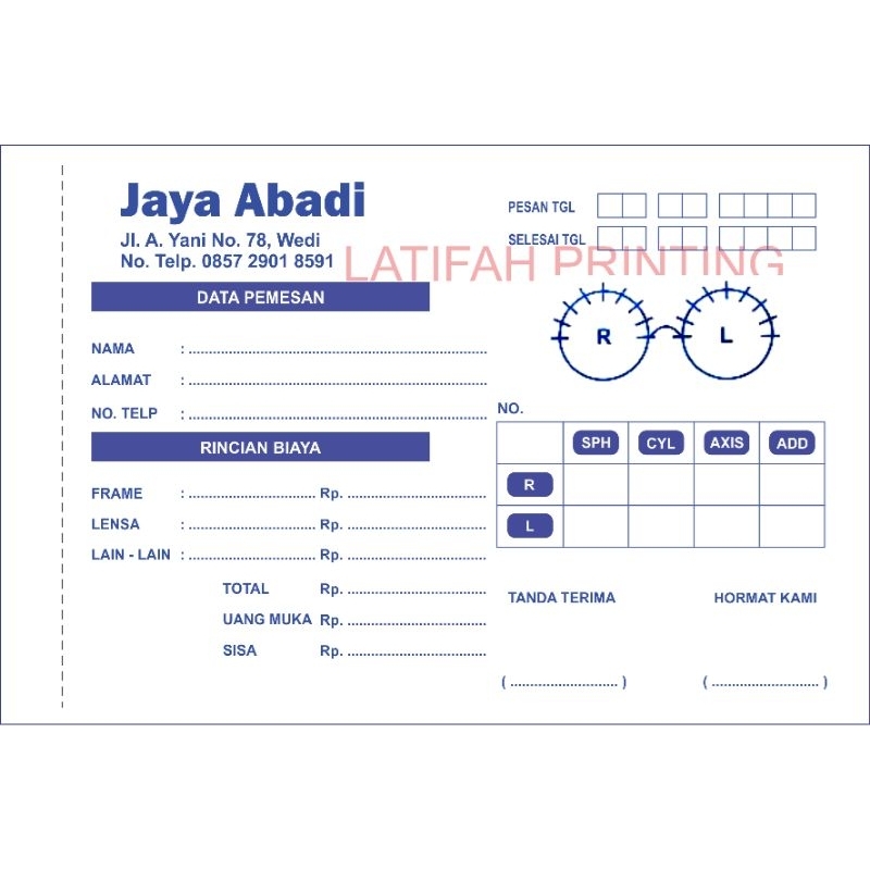 Jual Nota Optik/Nota Kaca Mata/Nota Custom | Shopee Indonesia