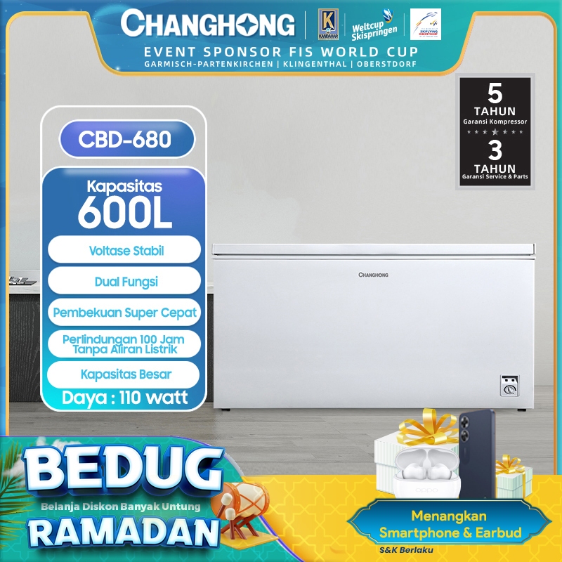 Jual Changhong Chest Freezer CBD680 Kapasitas 600 Liter (Fast Freezing ...