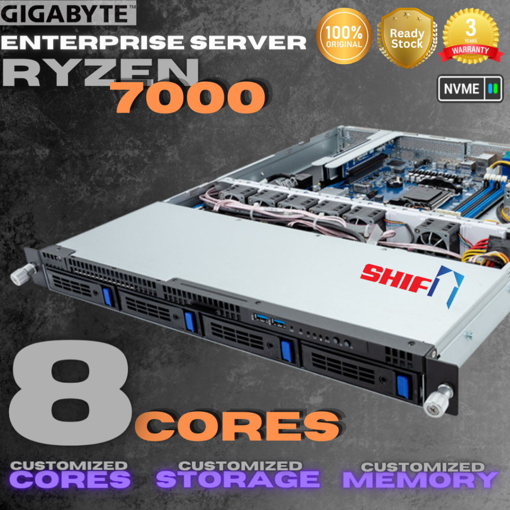 Jual SHiFT - Gigabyte 1U Rack Server - 8 Cores - 32GB DDR5 ECC - NVME ...