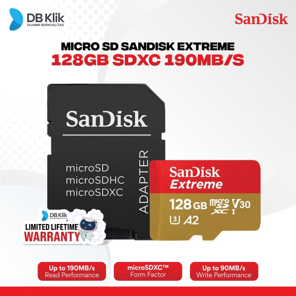 Jual Micro SD SanDisk Extreme 128GB SDXC 190MB/s (SDSQXAA-128G-GN6MN) | Shopee Indonesia