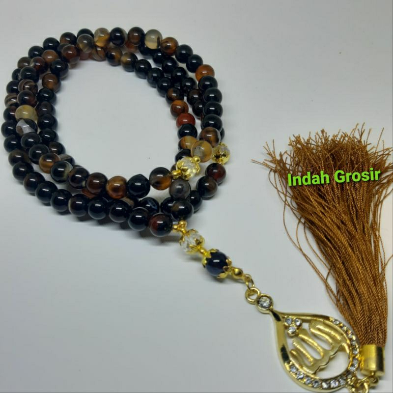 Jual Tasbih Batu Aki Sulaiman Madu 8mm 99Butir Bandul Lafad Warna Gold ...