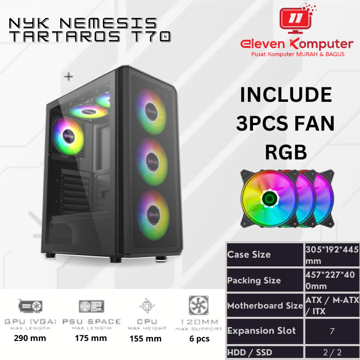 Jual Casing PC Gaming / PC Case NYK Nemesis TARTAROS T70 Free 3pcs FAN RGB | Shopee Indonesia