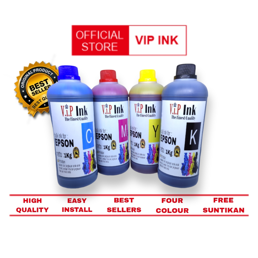 Jual VIP INK Tinta Epson Isi Ulang 1 Liter Free Suntikan Best Quality ...