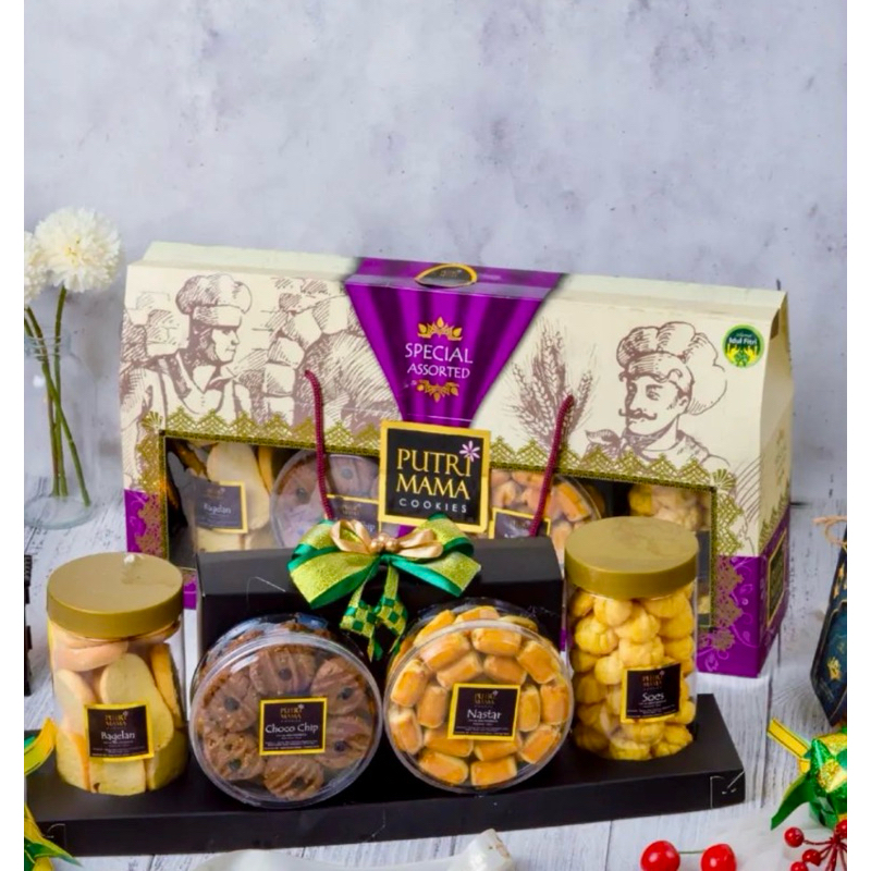 Jual Parsel Hampers Parcel Lebaran Kue Kering Putri Mama PREMIUM BOX Toples GRATIS Kartu Ucapan ...