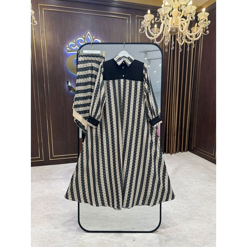 Jual DRESS TERBARU MONOGRAM LEVEL UP KERAH + HIJAB ORIGINAL ...