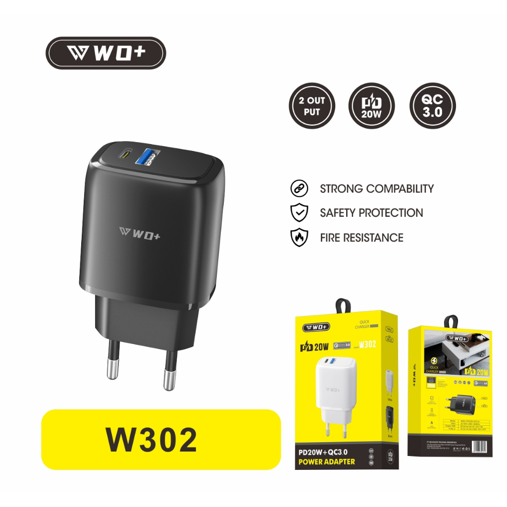 Jual Charger WO+ W302 Dual Port PD20w + Qc 3.0 Fast Charger 20Watt ...