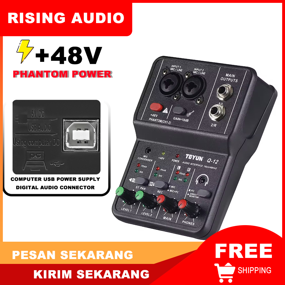 Jual RISING AUDIO Q-12 2 Channels Audio Mixer Sound Mixing Console,USB ...