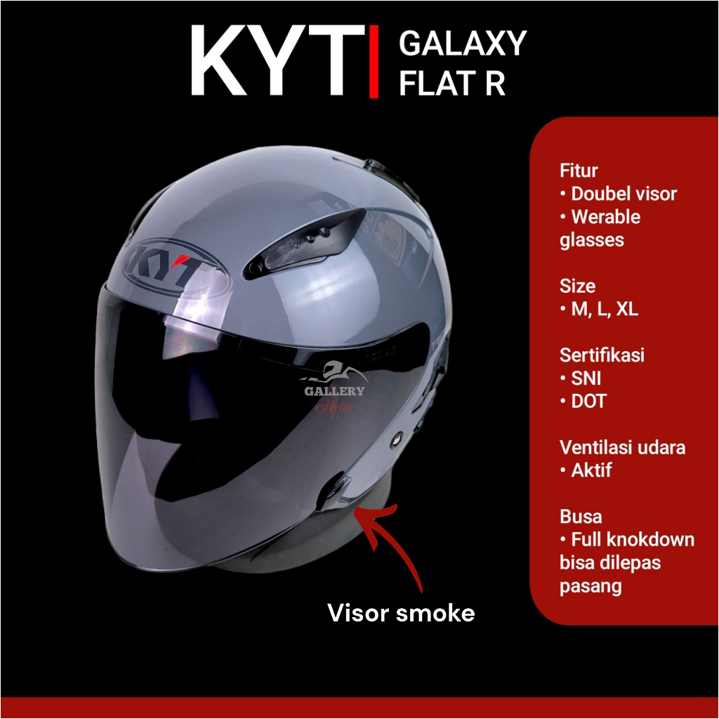 Jual KYT GALAXY FLAT R DARK GREY GLOSSY / HELM KYT HALF FACE ORIGINAL ...