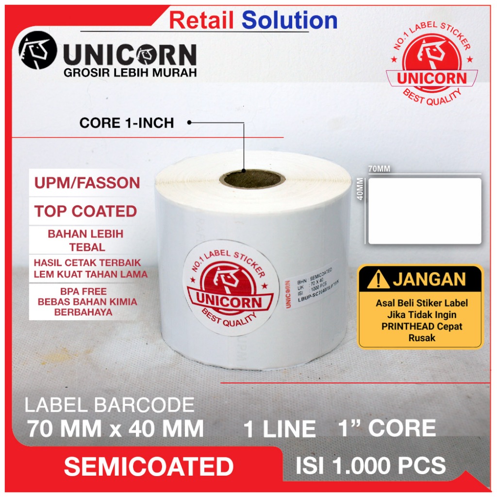 Jual Stiker Label Barcode Semicoat 70x40 mm / 70 x 40 mm / 70x40mm ...