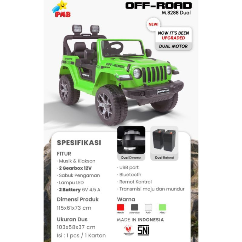 Jual Mobil Aki Mainan Anak Jeep PMB M 8288 8299B Dual Dynamo Dual Accu ...