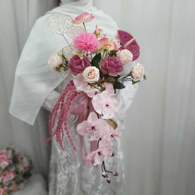 Jual hand bouquet wedding hand buket pernikahan juntai amaranthus ...