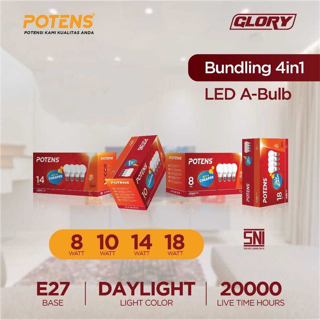 Jual POTENS Paket Bundling Lampu Bohlam LED 4in1 8 watt, 10 watt, 14 ...