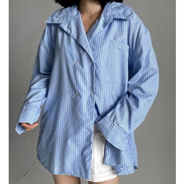 Jual ALOHA Kemeja Samdal Part 1 Stripe Shirt Kemeja Oversize Wanita 2105 | Shopee Indonesia