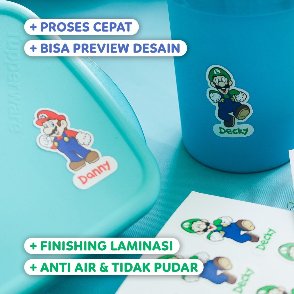Jual Stiker Nama Anak Gambar Mario Bros, Bahan Vinyl Laminasi Ukuran ...