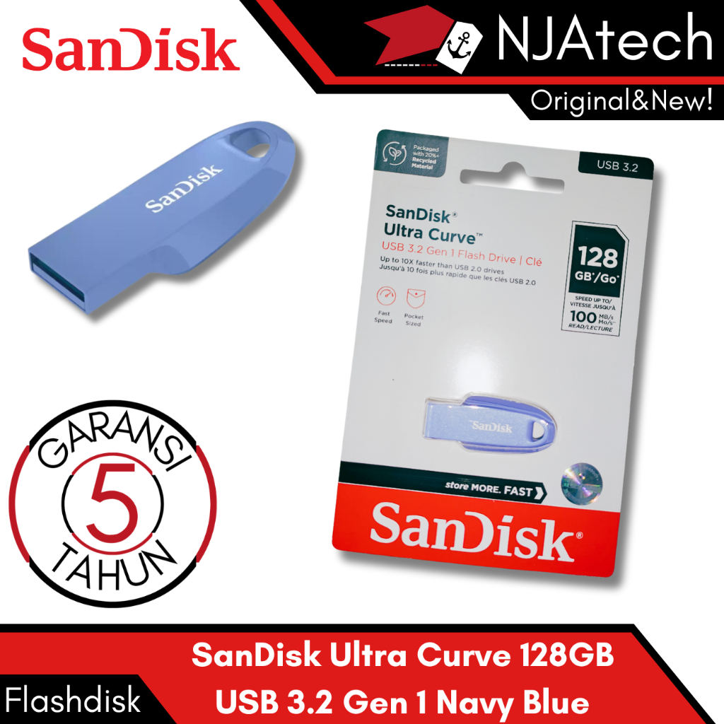 Jual Flashdisk 128GB SanDisk Ultra Curve 128 GB USB 3.2 Original Navy Blue | Shopee Indonesia