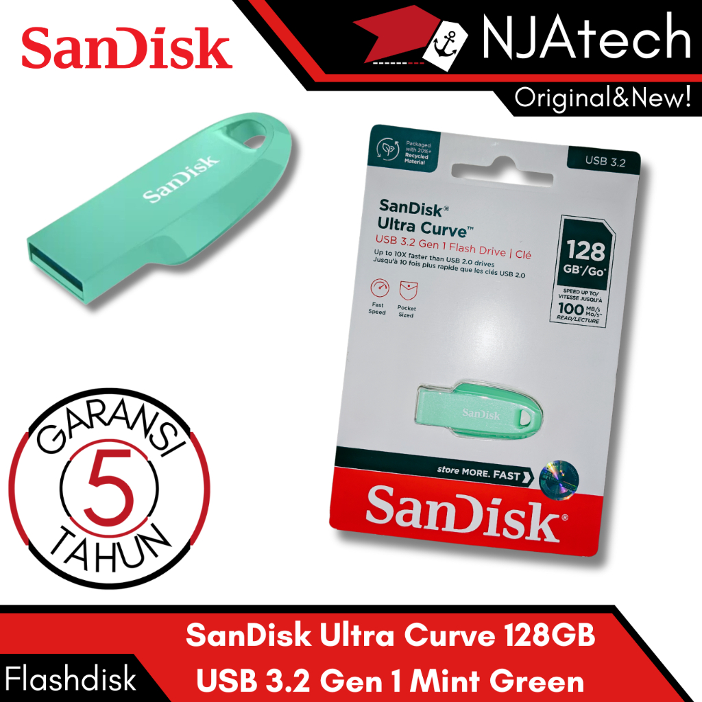 Jual Flashdisk 128GB SanDisk Ultra Curve 128 GB USB 3.2 Original Mint Green | Shopee Indonesia
