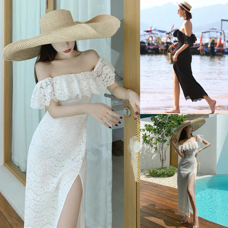 Jual D1570 BATILDIS KOREAN STYLE LACE BROCADE SABRINA FLORAL VINTAGE ...