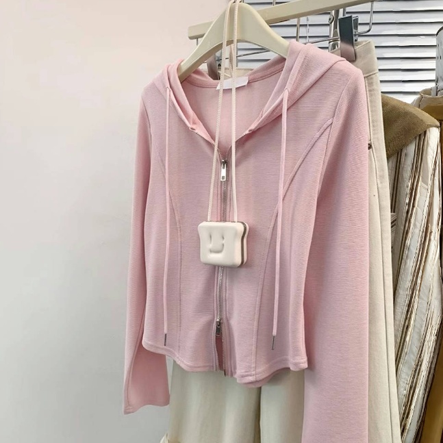 Jual Hoodie lengan panjang merah muda dengan resleting ganda | Shopee ...